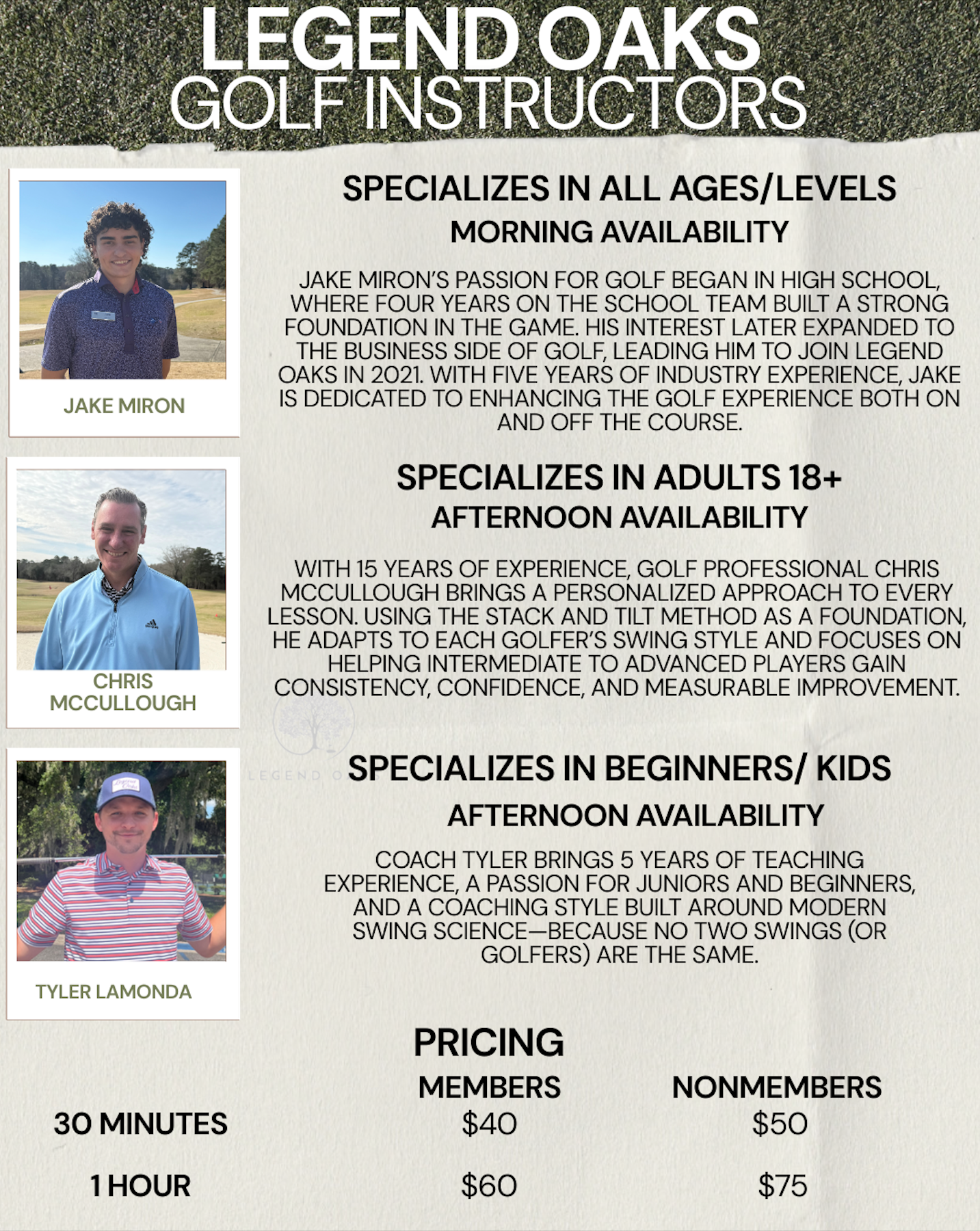 Golf Lessons – Legend Oaks Golf & Tennis Club – Summerville, SC